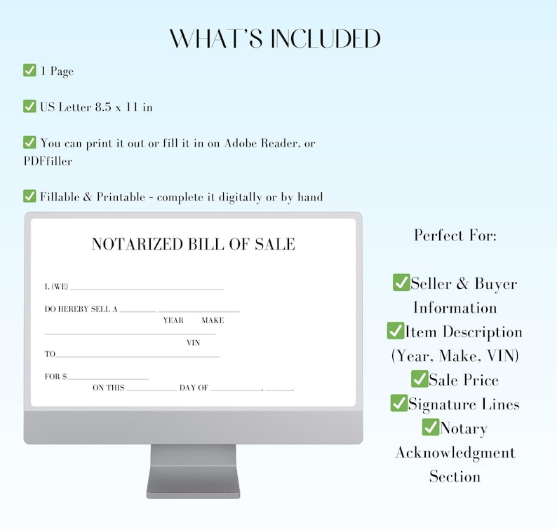 Notarized Bill of Sale: Vehicle, Car, Boat | Printable Legal Form PDF ...