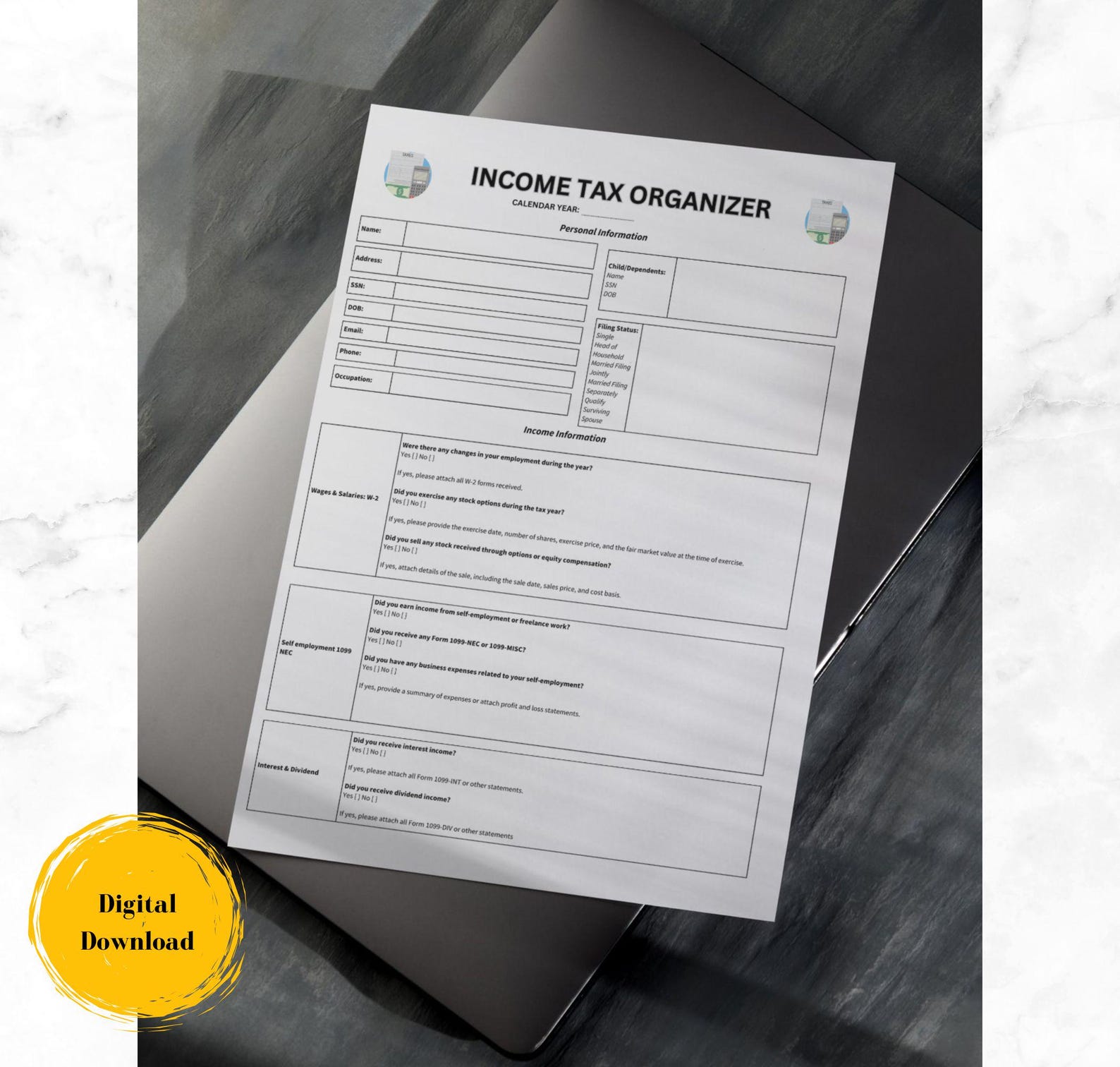 Income Tax Organizer | Printable PDF | Tax Season | Tax Preparation ...