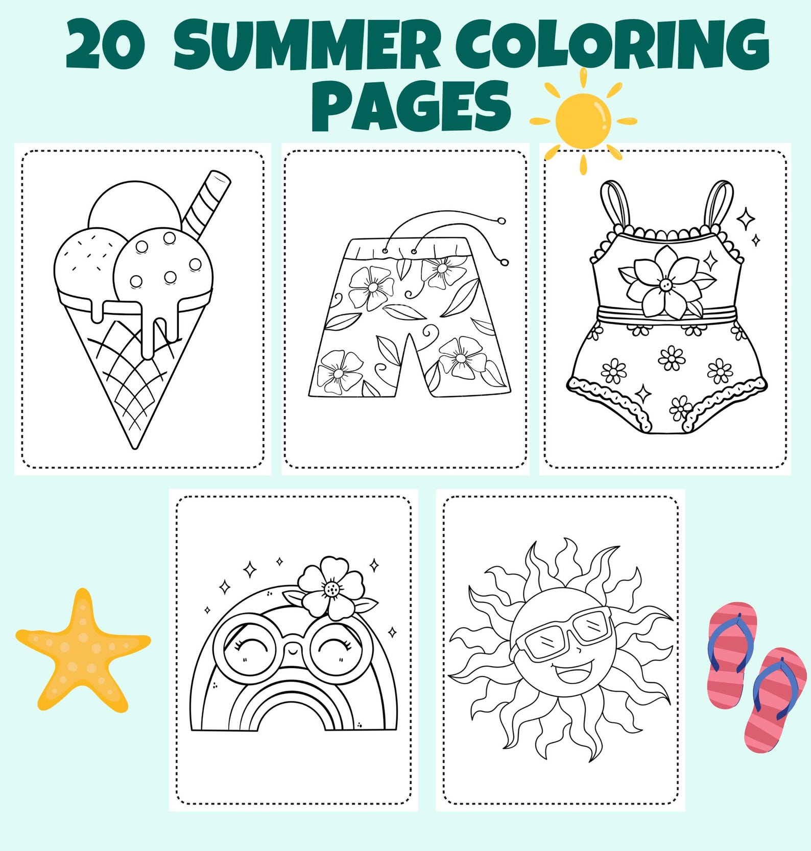 Sunny Summer Coloring Pages | PDF | Printable Bundle for Kids | Sunny ...
