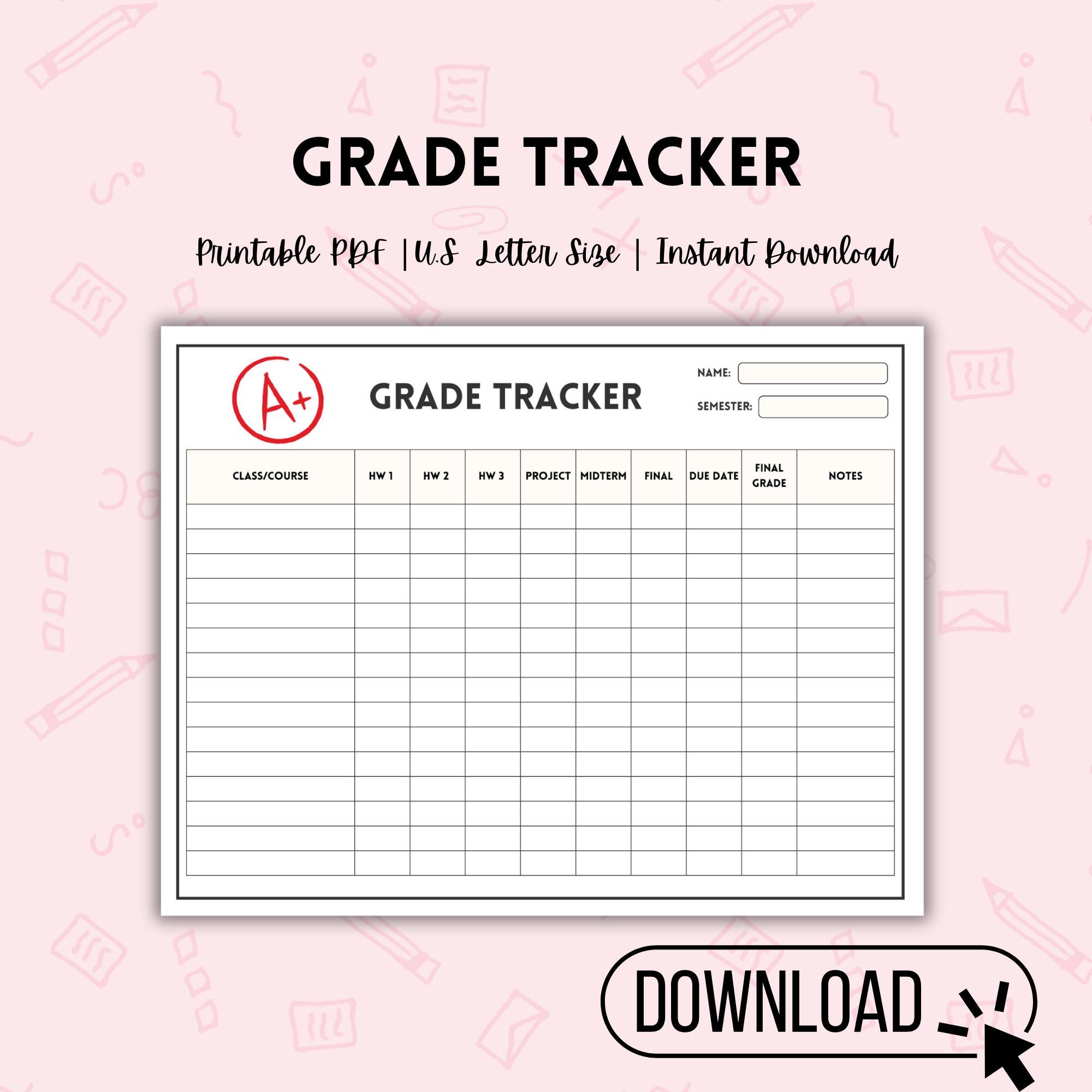 Grade Tracker Printable | Student Grading Record Sheet | Assignment ...