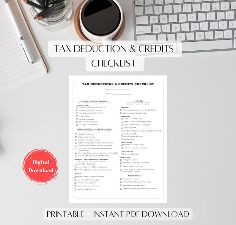 Tax Deduction & Credit Checklist | Printable Tax Deduction Checklist ...
