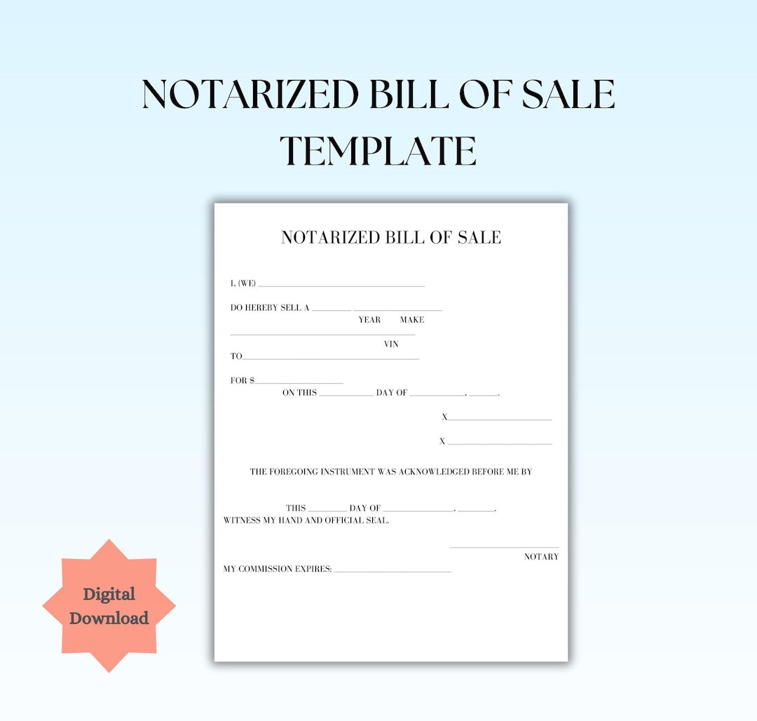 Notarized Bill of Sale: Vehicle, Car, Boat | Printable Legal Form PDF ...