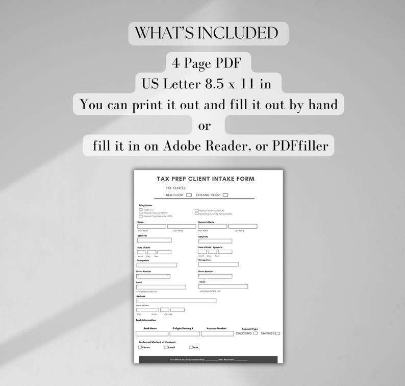 Tax Prep Client Intake Form | Tax Season | Editable PDF | Digital ...