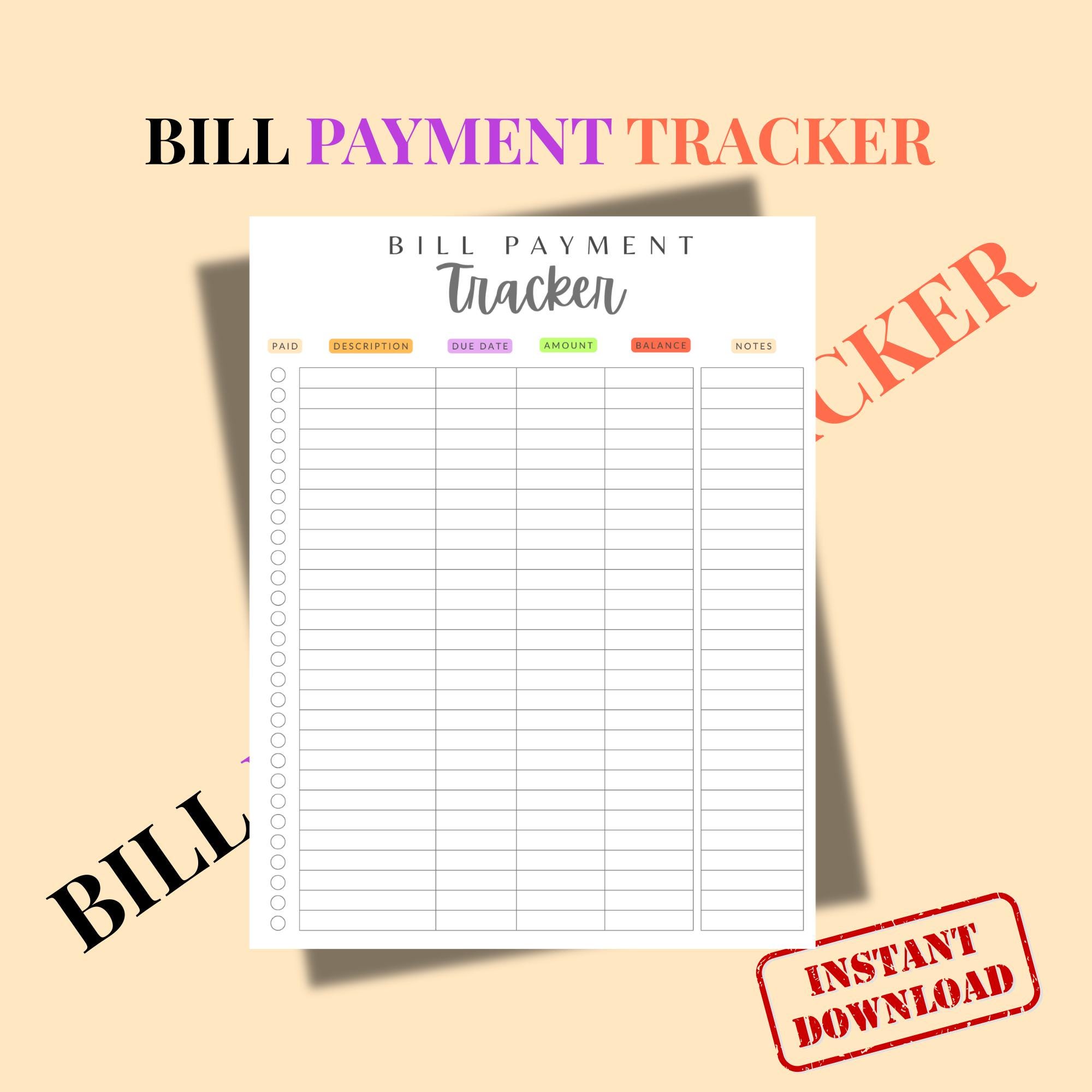 Bill Payment Tracker, Printable Bill Organizer, Bill Tracker, Financial ...