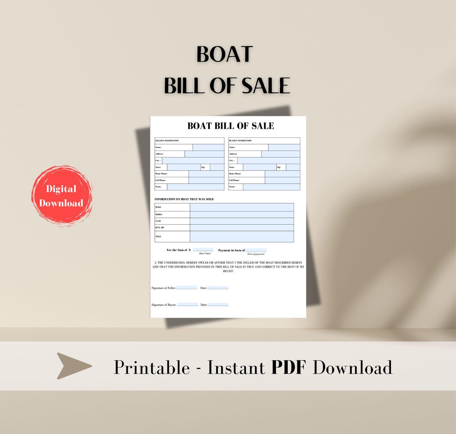 Boat Bill of Sale Template | Boat Bill of Sale Form| Boat Sales ...