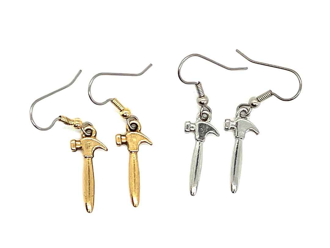 Hammer Charm Earrings Silver or Gold Pewter Surgical Steel USA Made - Etsy
