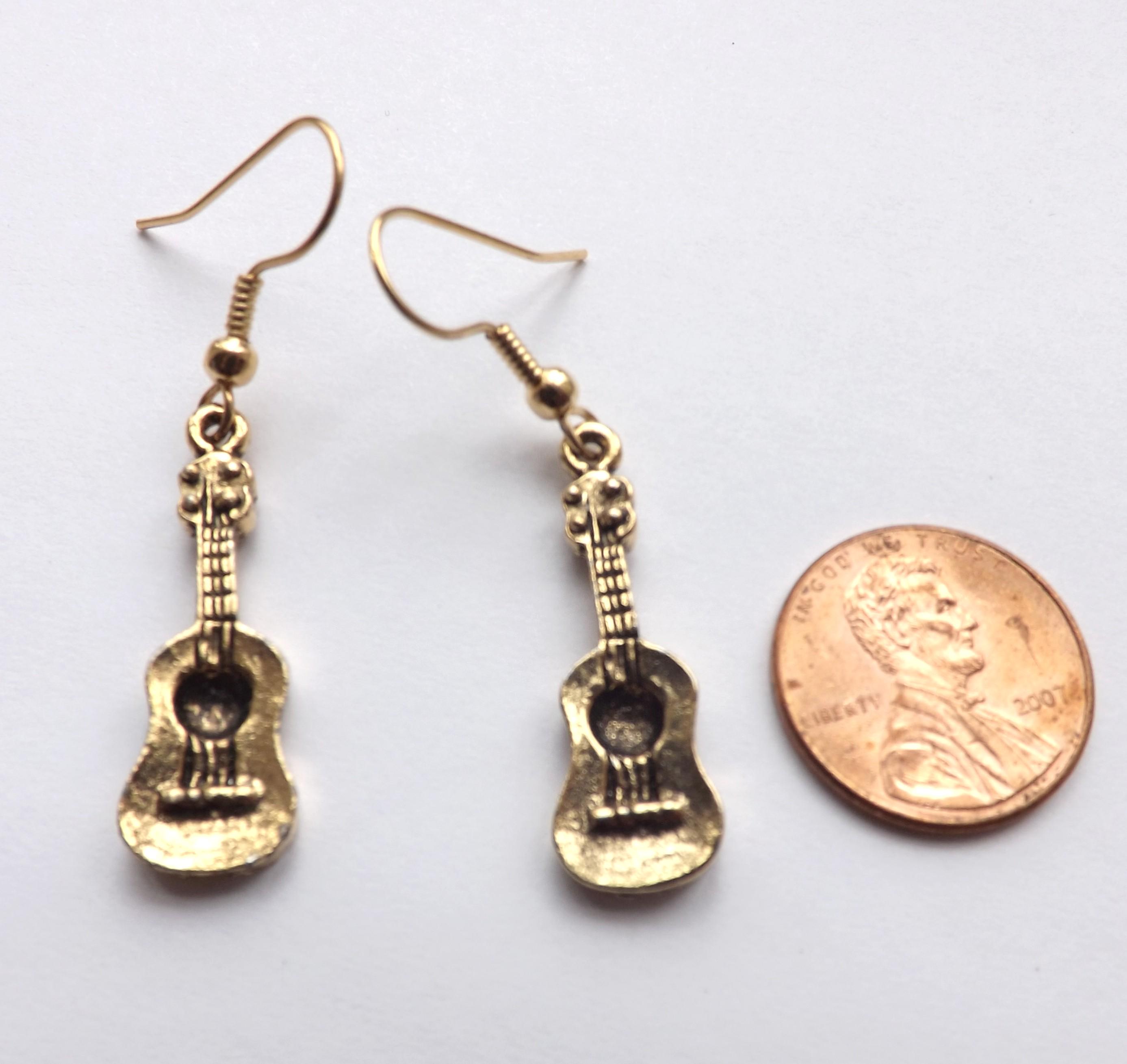Ukulele Charm Earrings Gold Pewter Charms Dangle Usa-made Surgical ...