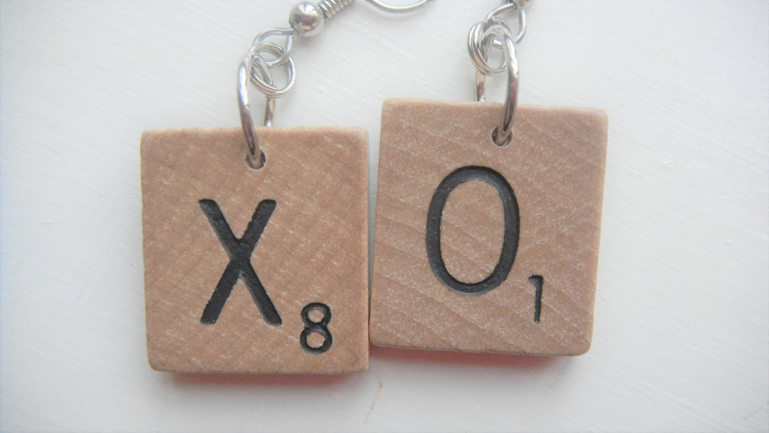 Scrabble Earrings XO for Valentine's Day Vintage Wood Tiles Wooden ...