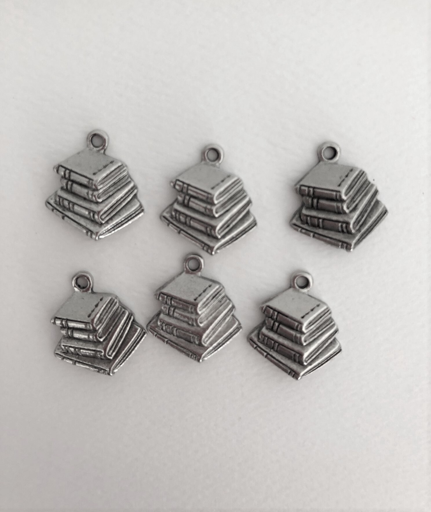 Book Charms 6 Silver Pewter Stack of Books Lead-free - Etsy