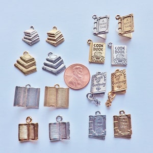 Book Charms Set of 8 Silver or Gold Plated Pewter Made in USA Nickel ...
