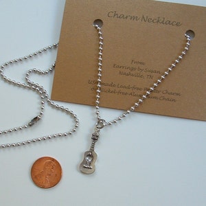 Ukulele Charm Necklace Silver Pewter Black Leather or Aluminum Chain ...