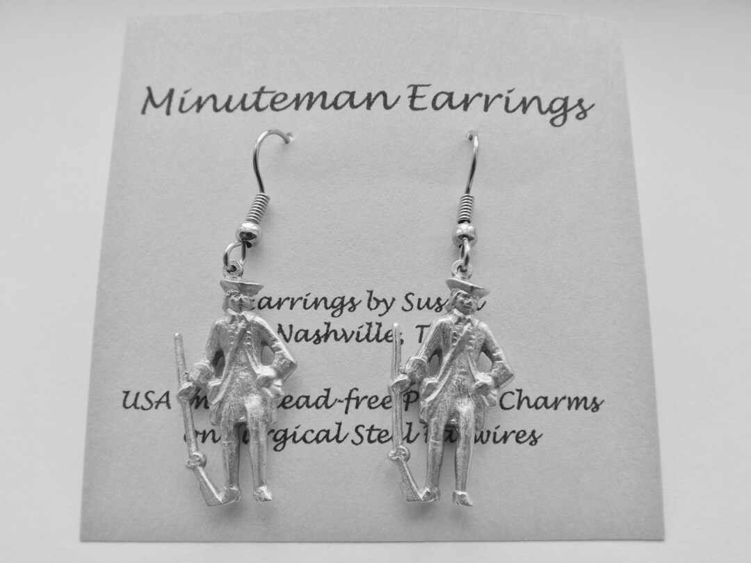 Minuteman Charm Earrings Silver Pewter Surgical Steel Earwires Usa-made ...