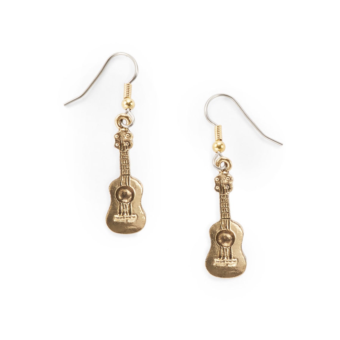 Ukulele Charm Earrings Gold Pewter Charms Dangle Usa-made Surgical ...