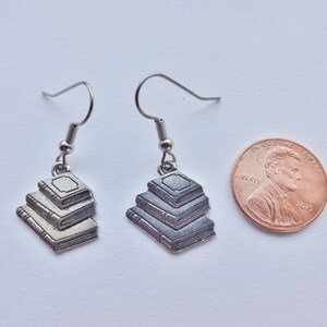 Book Charm Earrings Silver Pewter Stack of Books Great Teacher Gift ...