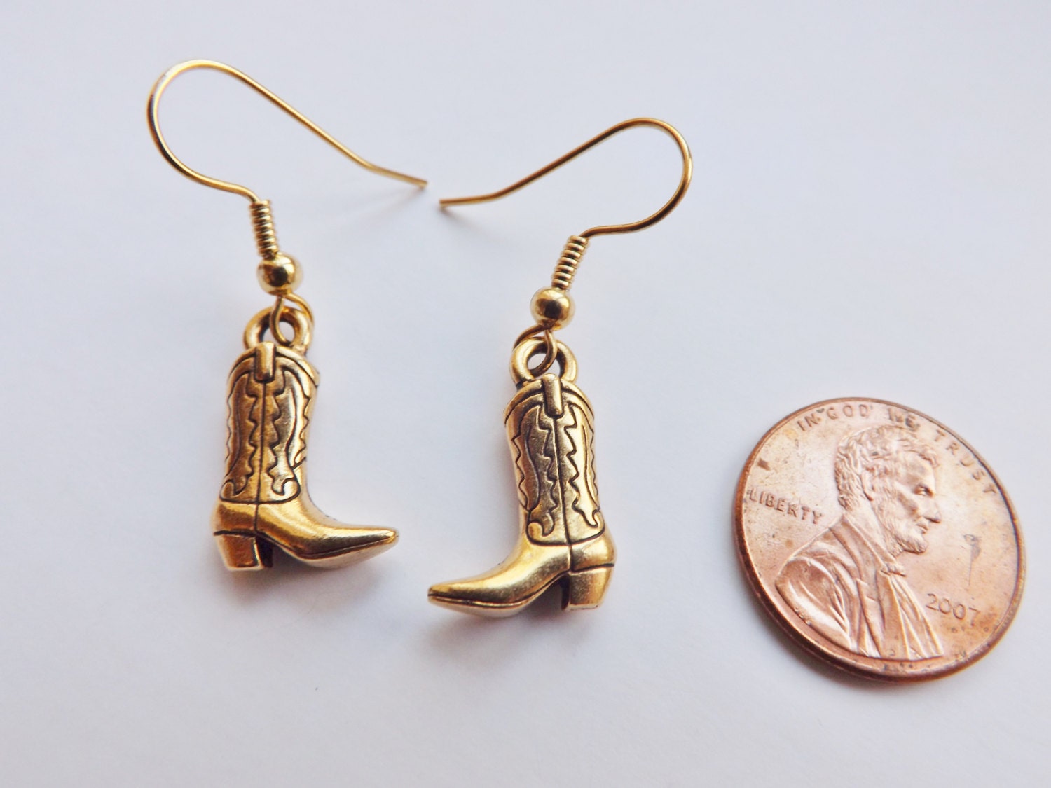 Boot Charm Earrings Gold Pewter Cowboy Cowgirl Usa-made | Etsy