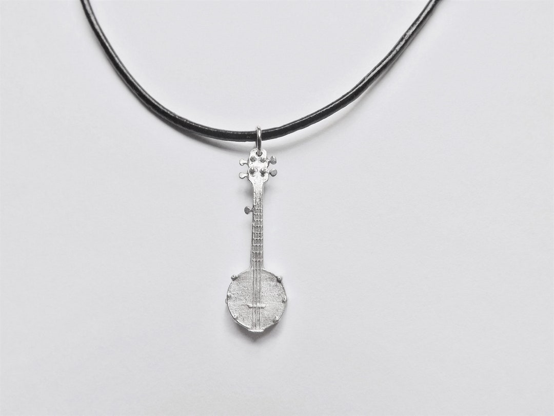 Banjo Charm Necklace silver pewter leather or chain USA-made - Etsy España
