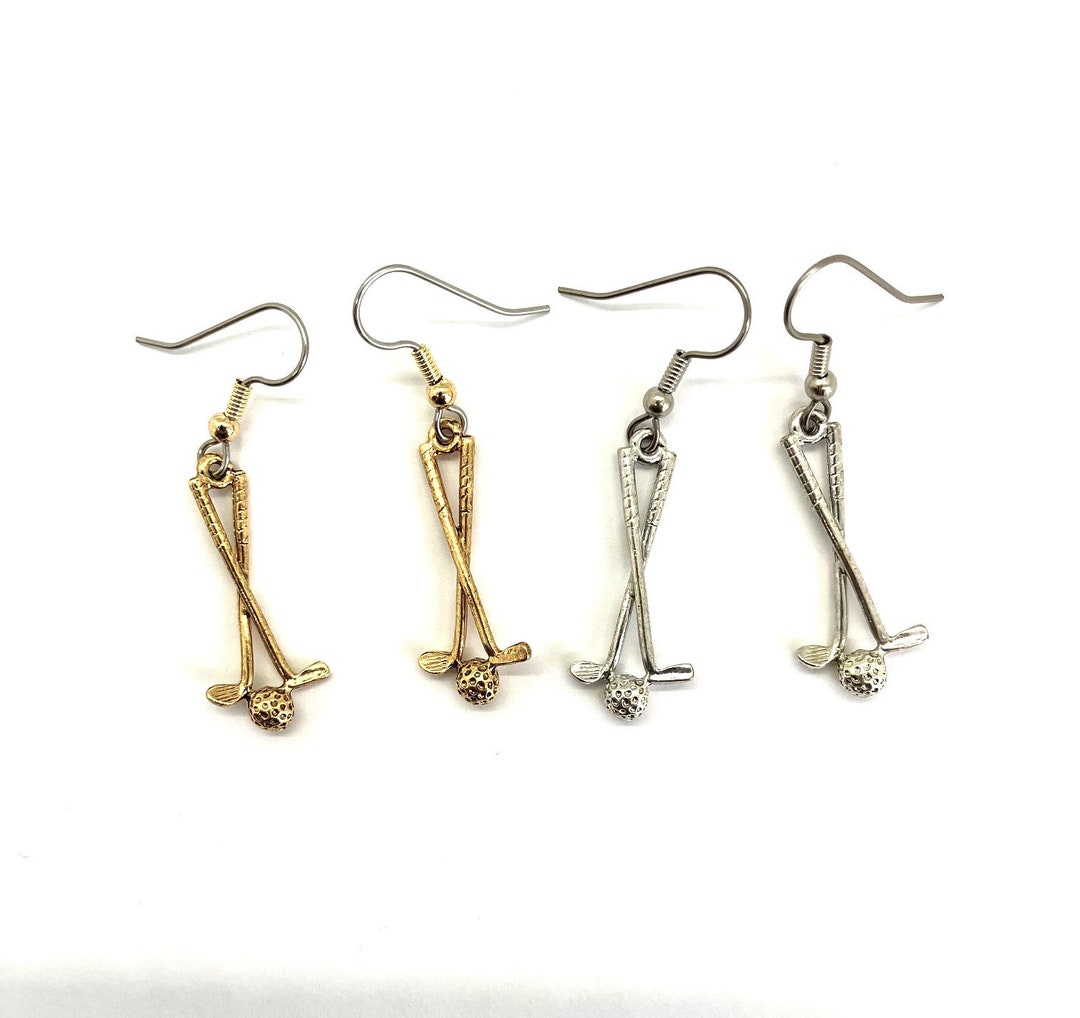 Golf Club Charm Earrings Silver or Gold Pewter Surgical Steel Made in ...