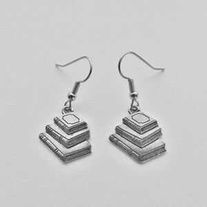 Book Charm Earrings Silver Pewter Stack of Books Great Teacher Gift ...