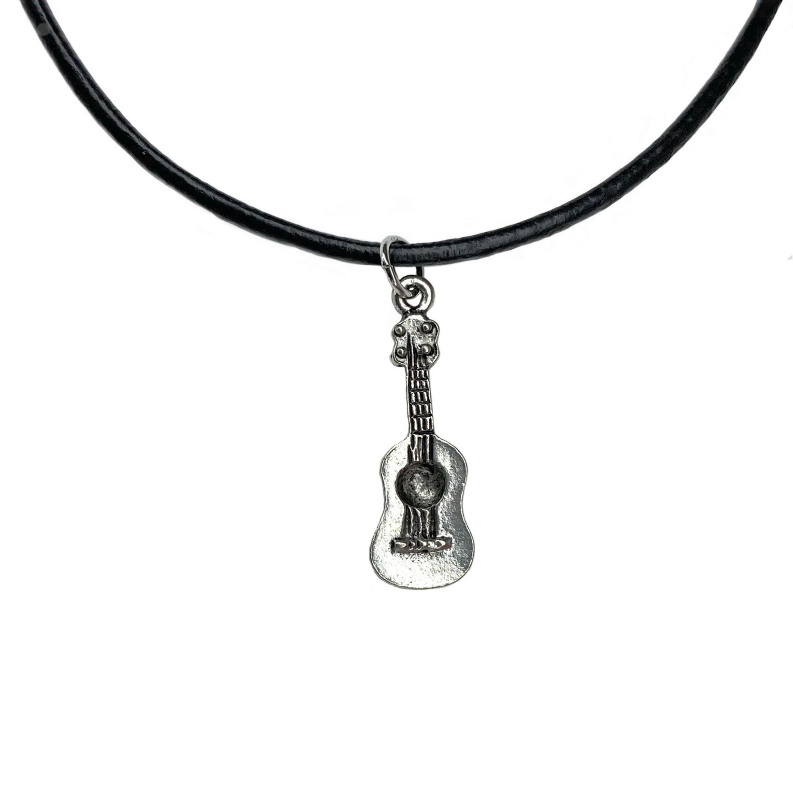 Ukulele Charm Necklace Silver Pewter Black Leather or Aluminum Chain ...