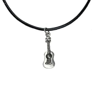 Ukulele Charm Necklace Silver Pewter Black Leather or Aluminum Chain ...