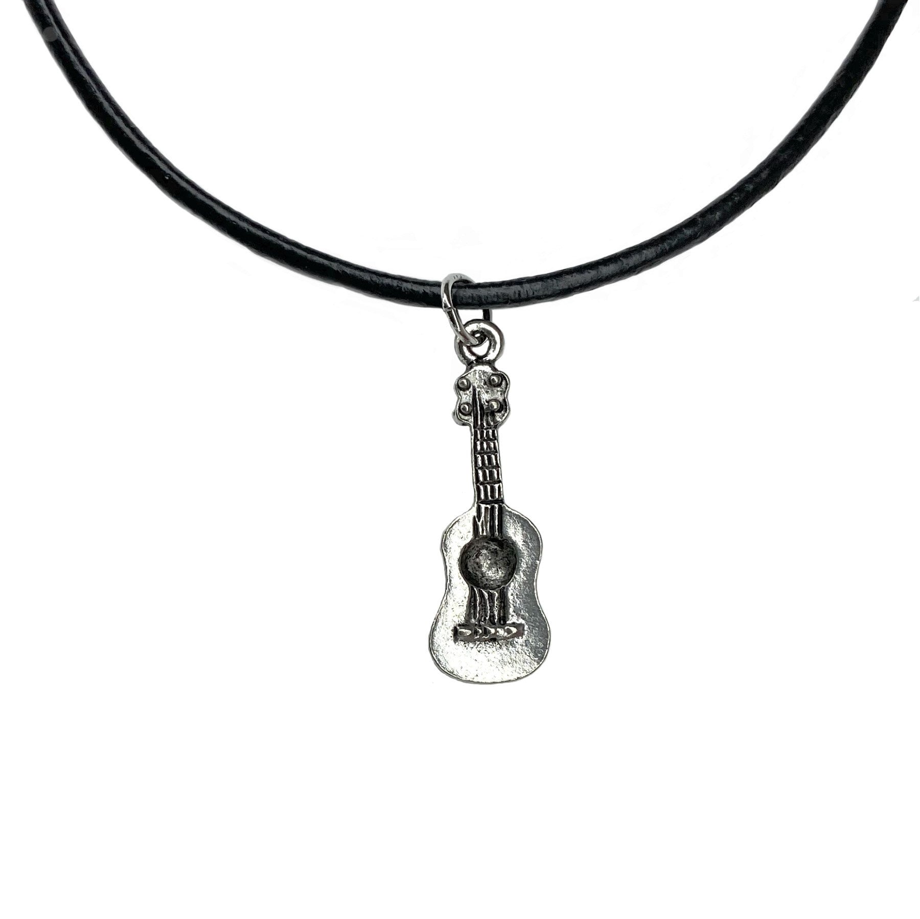 Ukulele Charm Necklace Silver Pewter Black Leather or Aluminum Chain ...