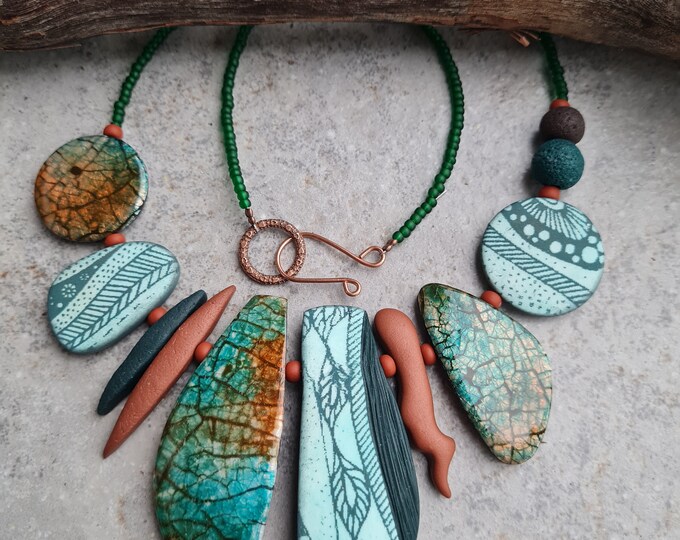 Polymer Clay Necklace, Bib Necklace,statement Necklace, Handmade ...