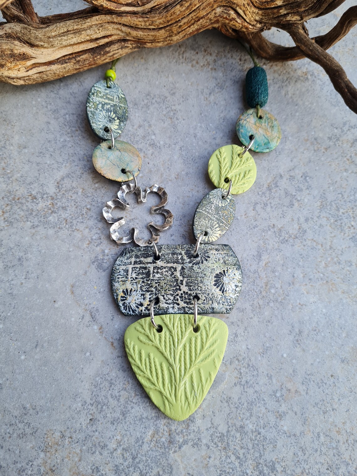Long Green Necklace, Statement Necklace, Bib Necklace, Ooak Necklace ...