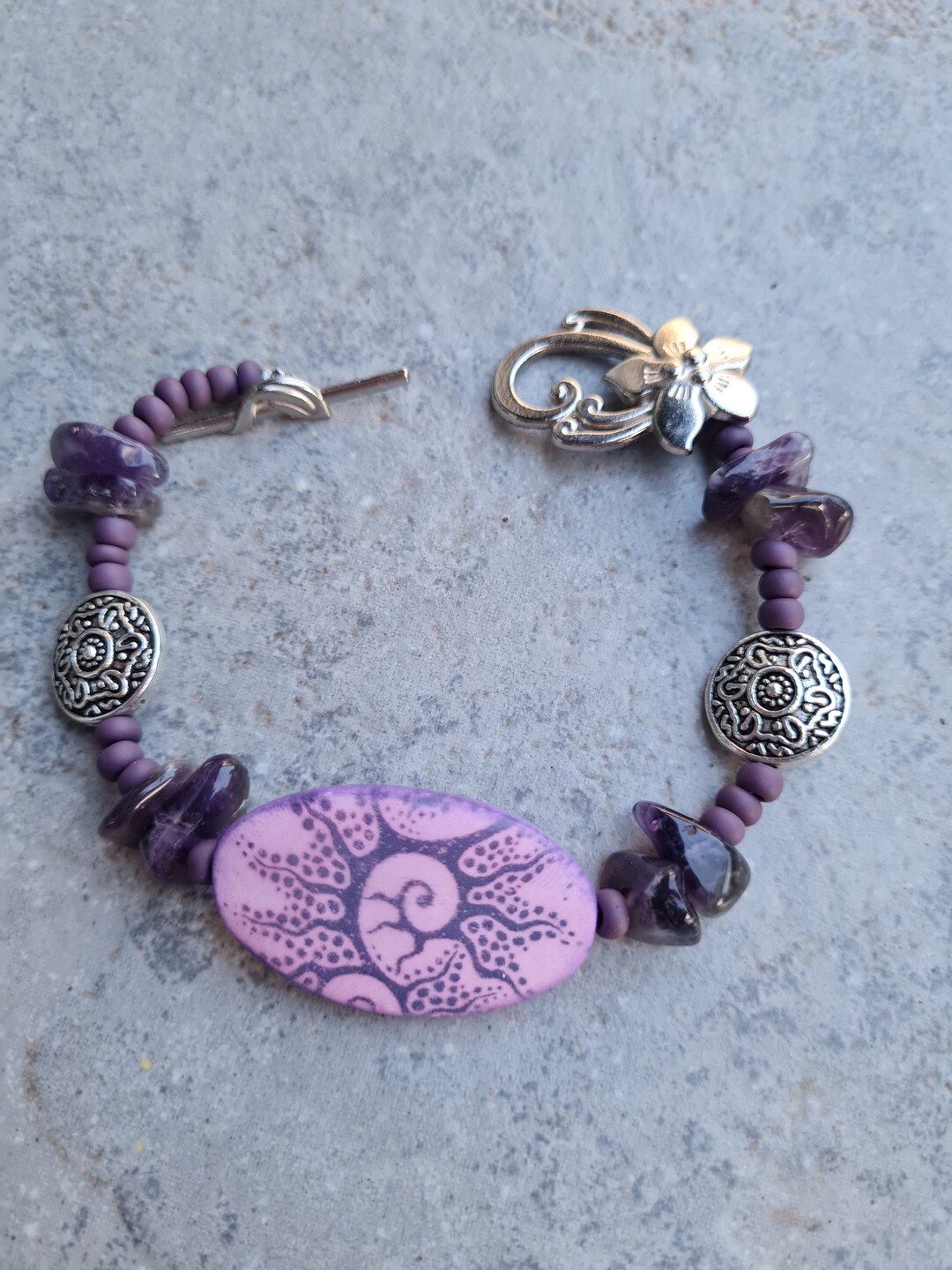 Polmer Clay Bracelet, Spring Bracelet, Lavender Bracelet,art Bracelet ...