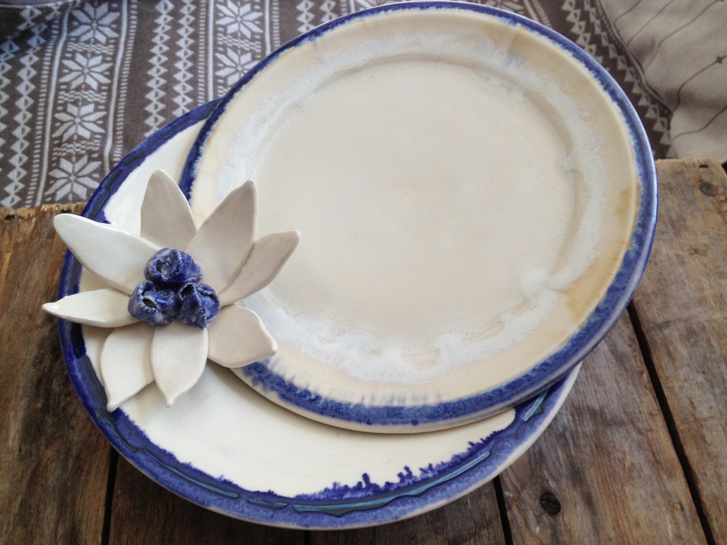 Cobalt and White Table Decor Serving Trio - Etsy