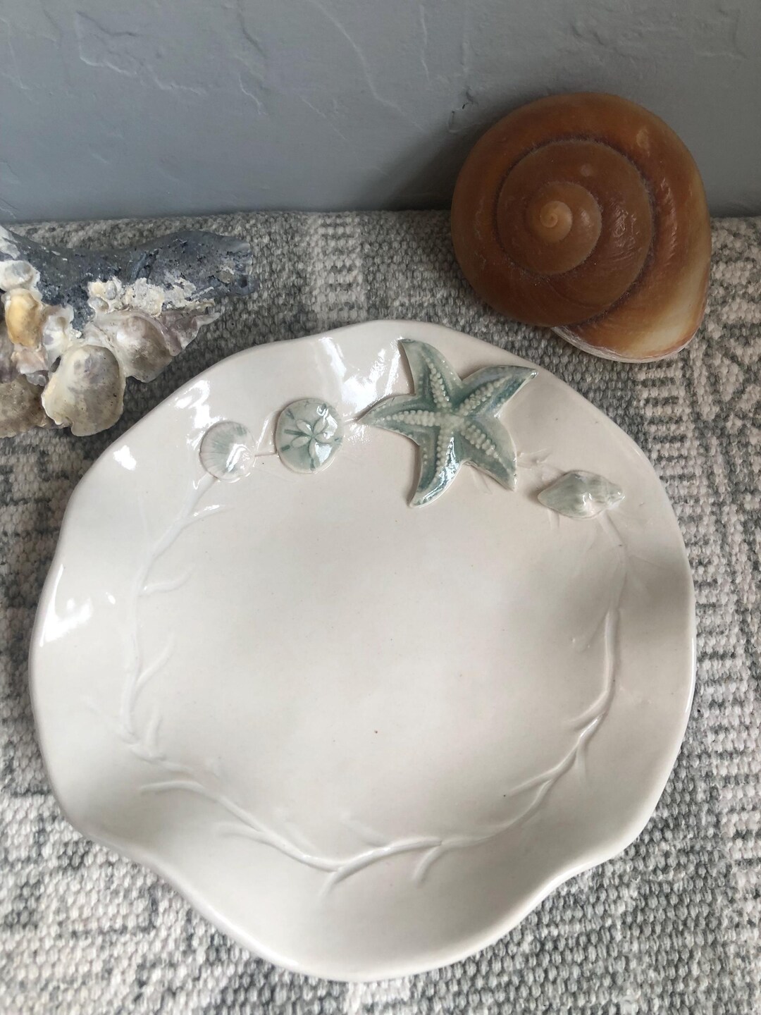 Freeform Porcelain Shell Dish With Celadon Green Shells. - Etsy