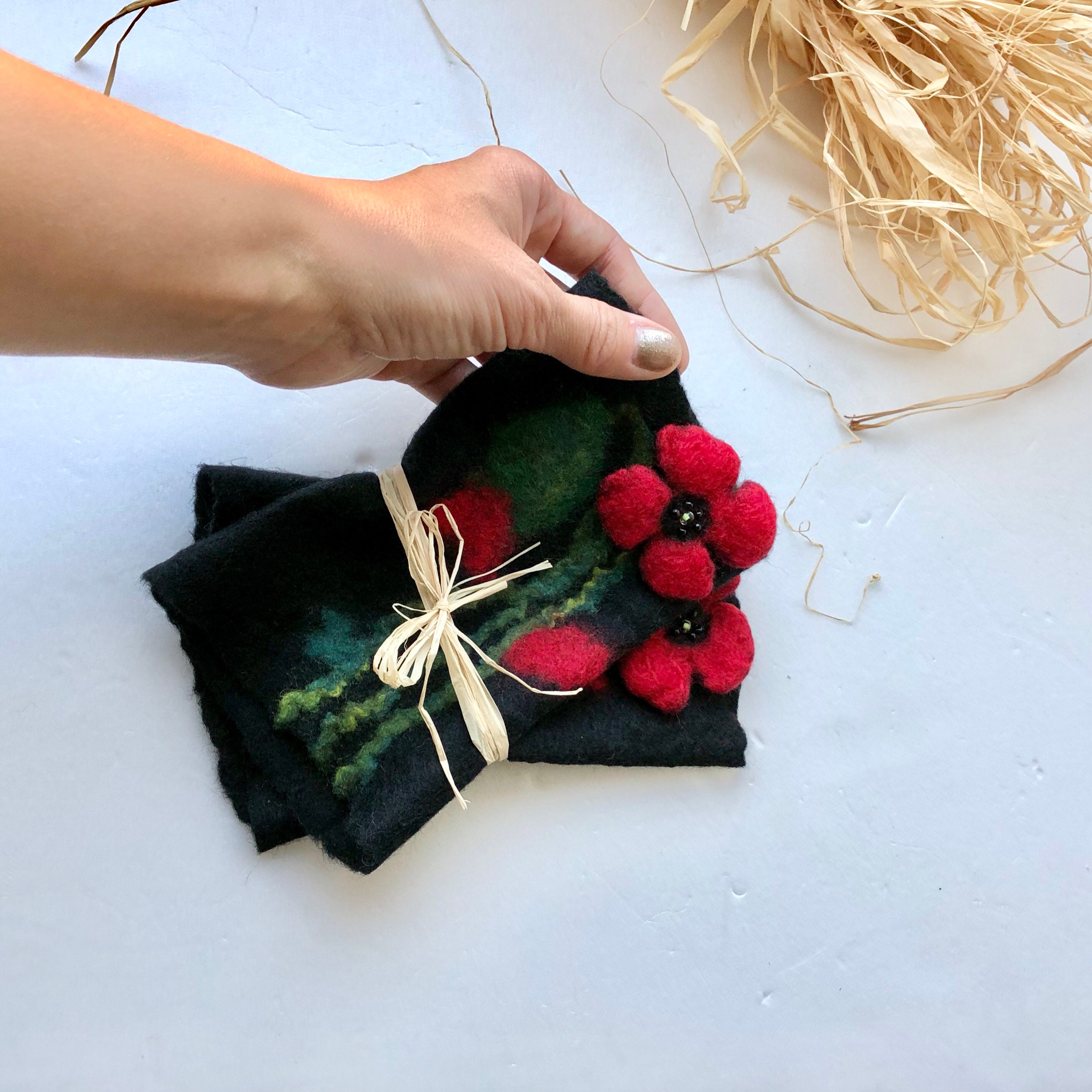 Felt Wrist Warmers Red Poppy Sing Hand Felted Wristlets - Etsy