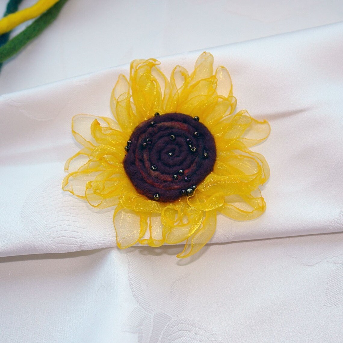 Sunflower Brooch Fabric Flower Pin Yellow Organza Felt Etsy