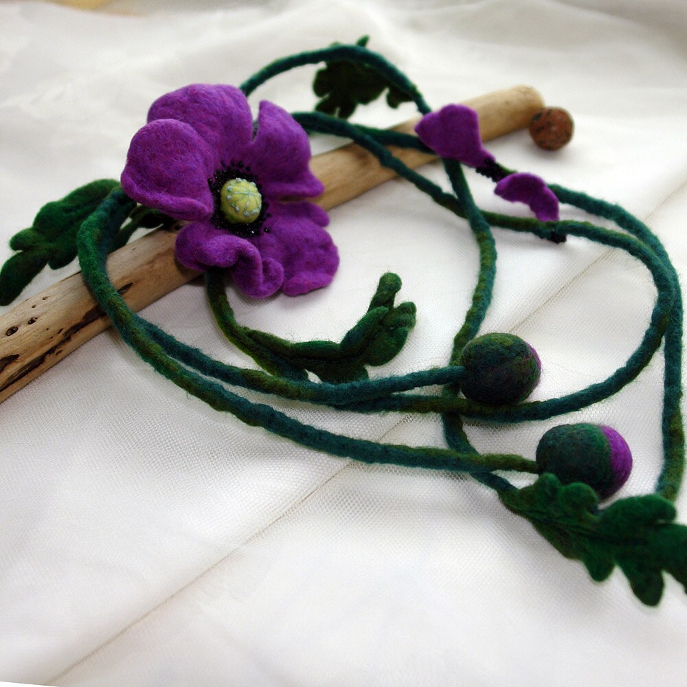 Poppy Sing Hand Felted Wool Flower Necklace, Belt, Brooch, Felt Red ...