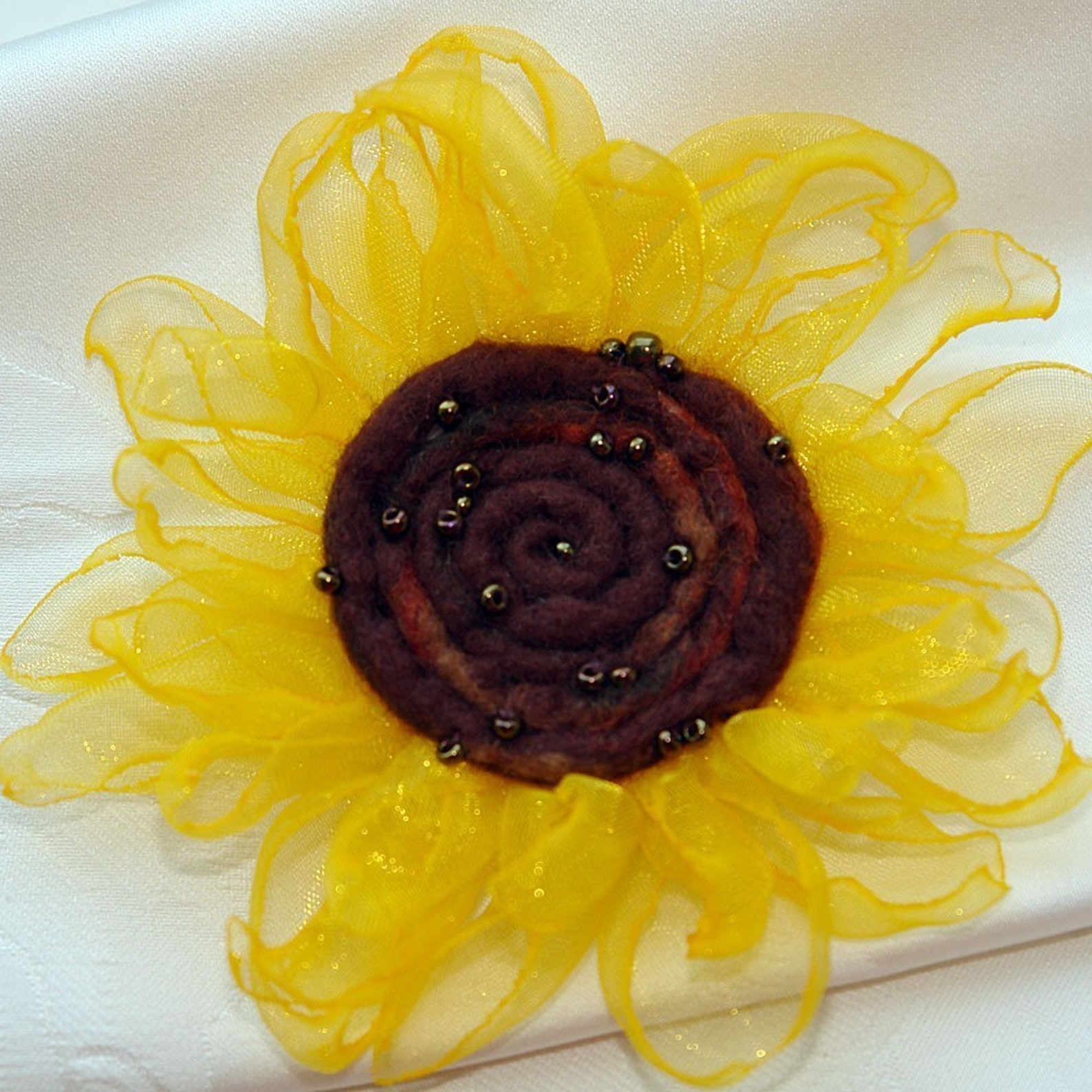 Sunflower Brooch, Fabric Flower Pin, Yellow Organza Felt Flower, Felt ...