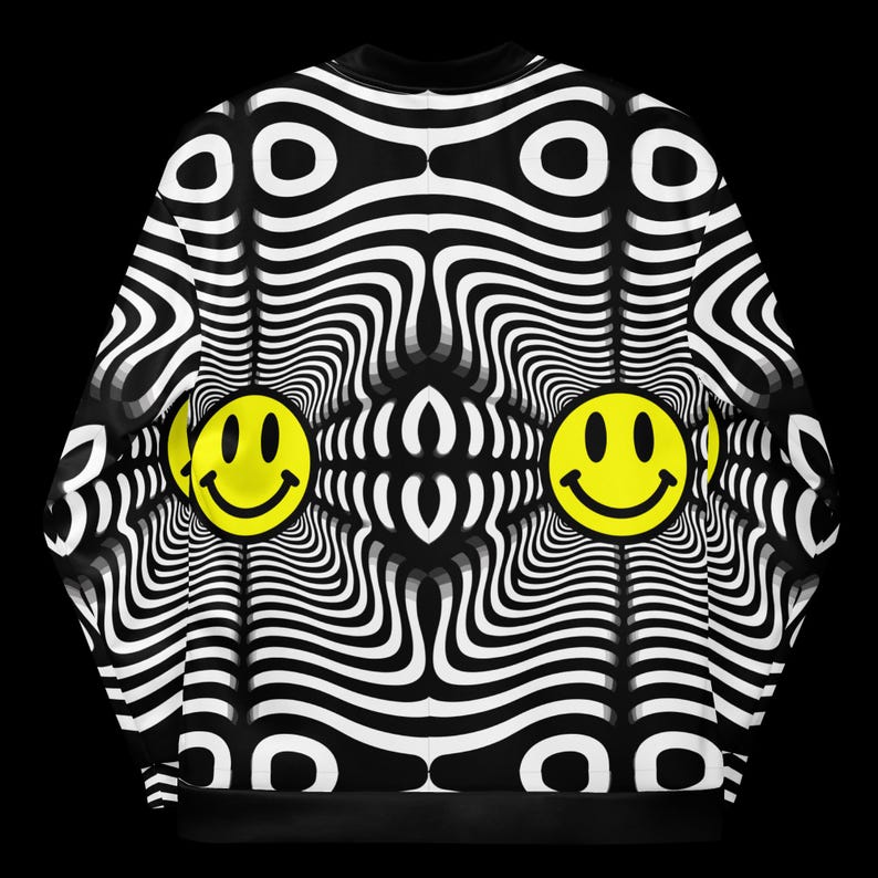 Black & White Trippy Smiley Optical Illusion All-over Unisex Bomber Jacket - Etsy