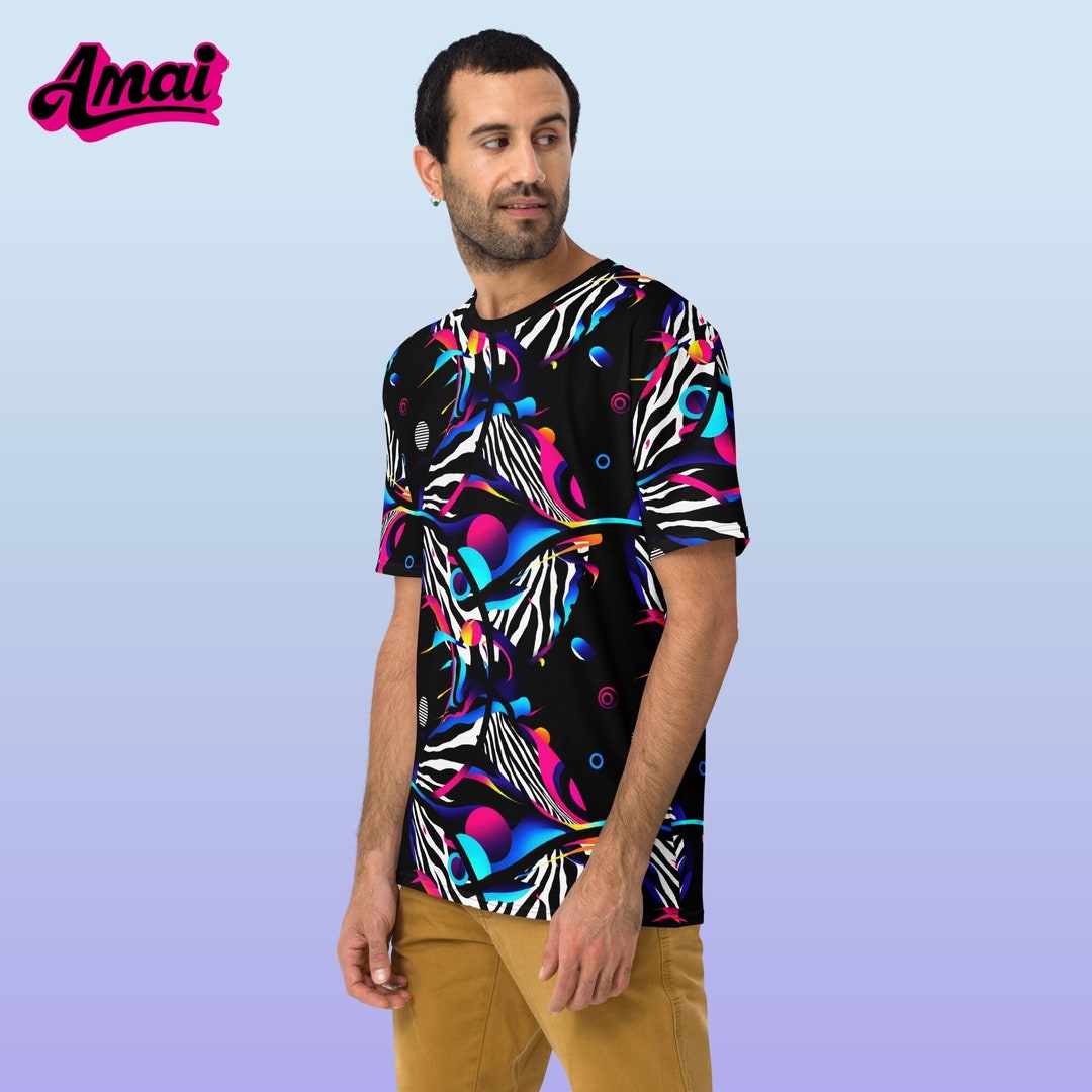 Retrowave All-over Tee Vibrant Neon Wavy Pattern, Abstract Futuristic ...