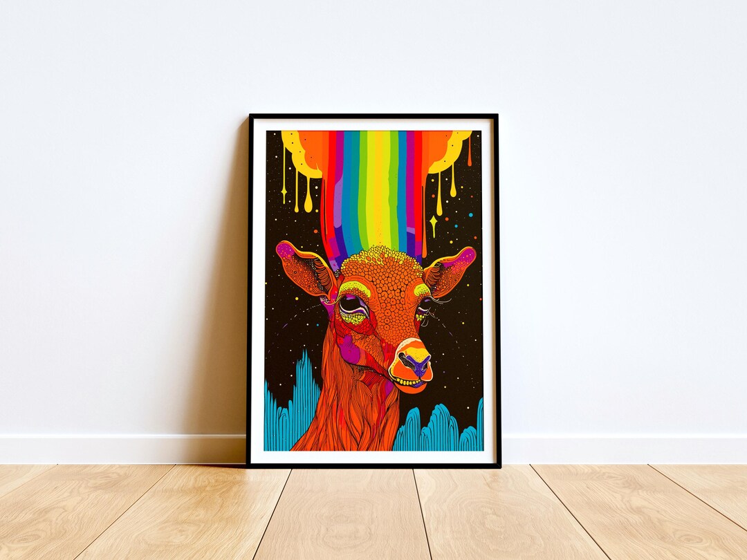 Psychedelic Deer Rainbow Art Print - Vibrant Animal Wall Decor on ...