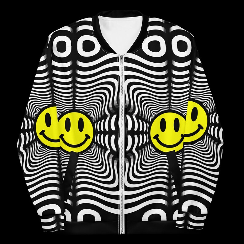 Black & White Trippy Smiley Optical Illusion All-over Unisex Bomber Jacket - Etsy
