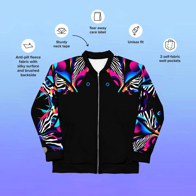 Retrowave Bomber Jacket Abstract Neon All-over Print Unisex Coat, 80s ...