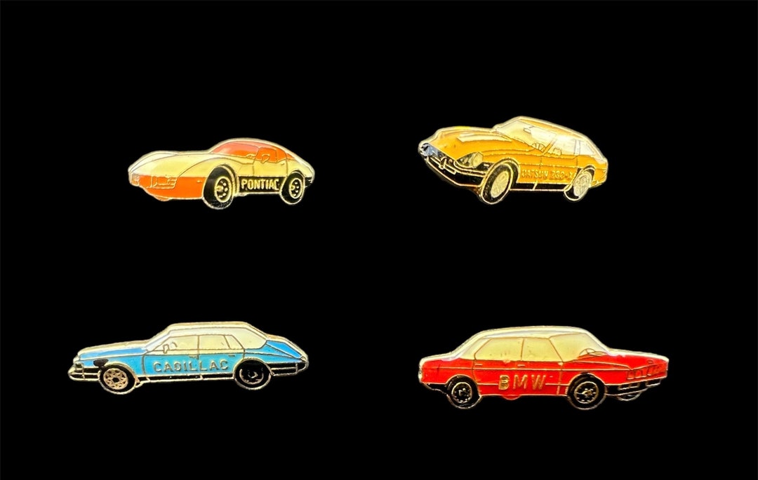 4 Vintage Car Lapel Pins, Enamel Pins, Car Tie Tack, Datsun 200, BMW ...