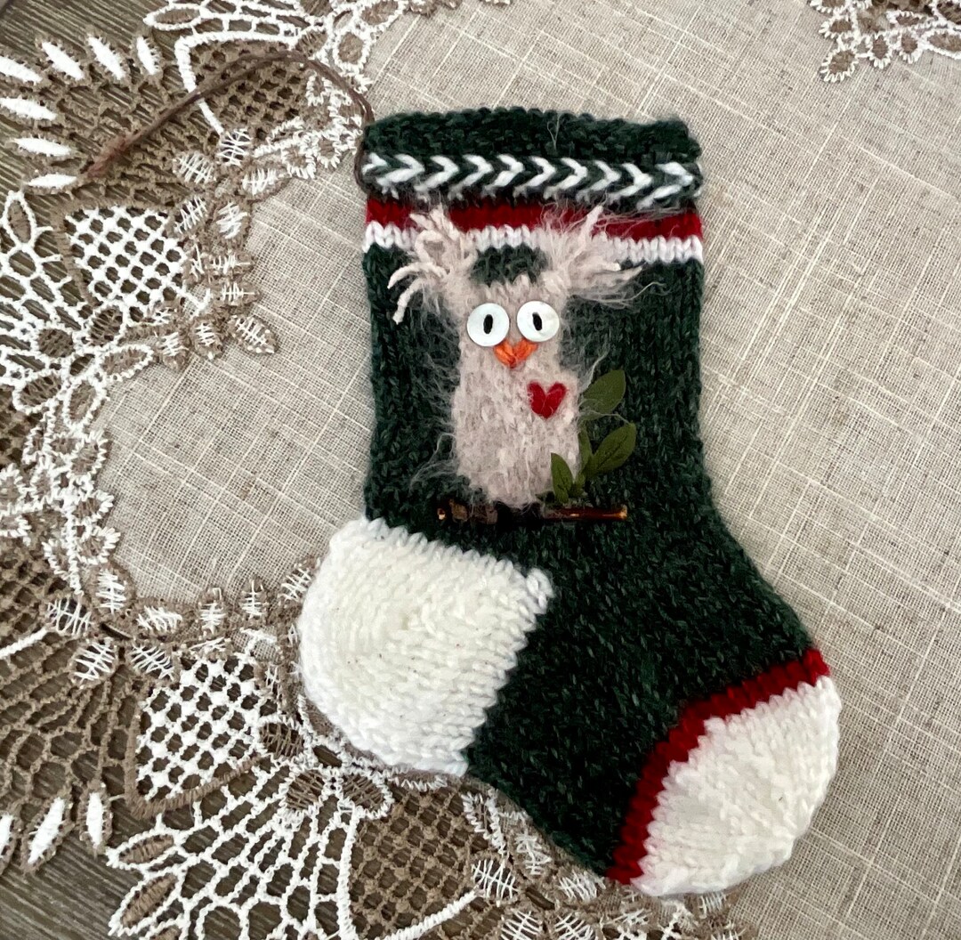 Hand Knit Owl Mini Christmas Stocking Ornament, Gift Card Holder - Etsy