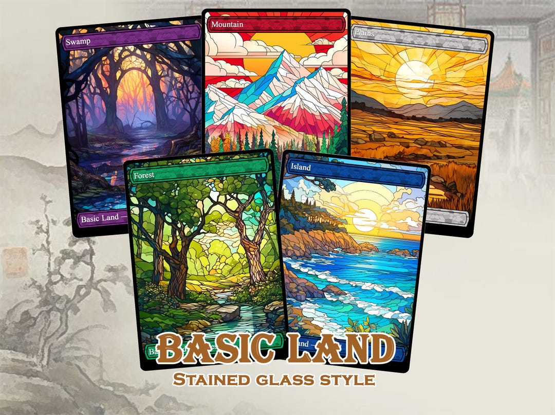 50 MTG Basic Land Proxy Bundle, Stained Glass Style MTG Proxy Basics, Mtg Swamp, Mtg Island ...