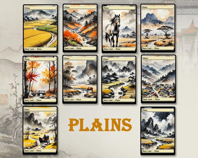 Basic Lands Set of 50 - Custom Cards Full Art, Ancient Chinese Ink ...