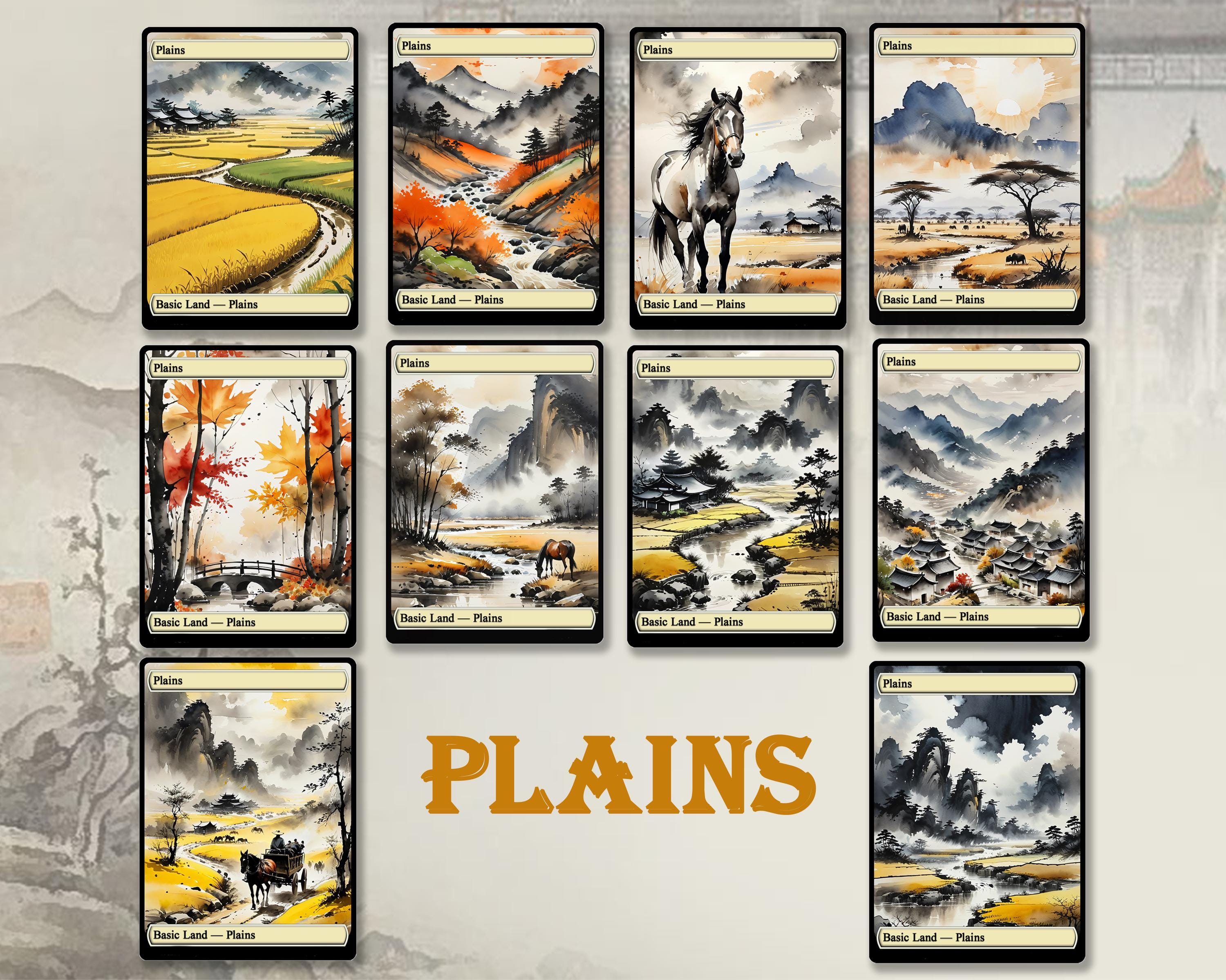 Basic Lands Set of 50 - Custom Cards Full Art, Chinese Ink Basic Land ...