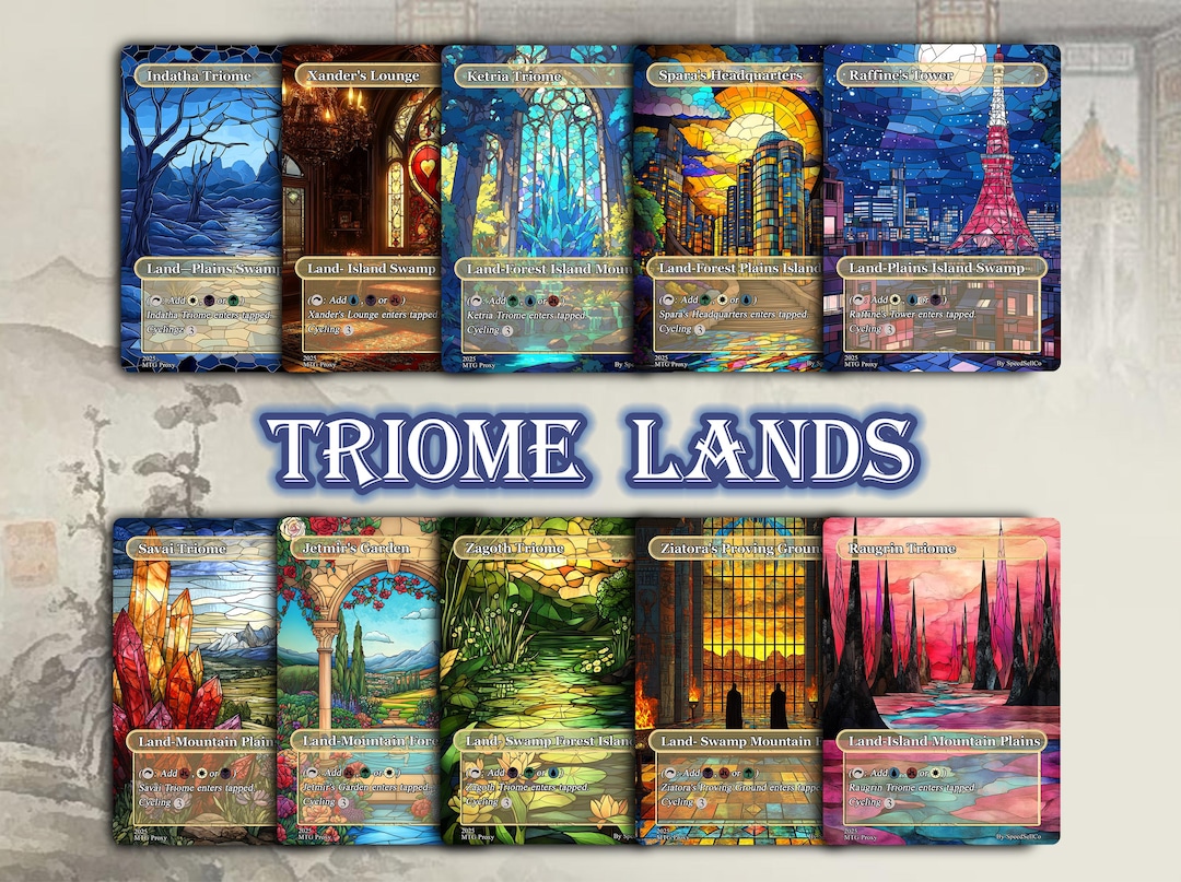 Triome Lands Bundle 10 Cards, MTG Proxy Triome Land Set, Stained Glass ...
