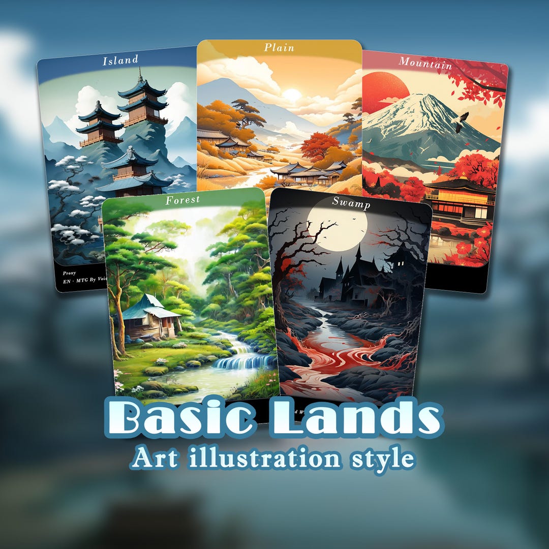 4 Magic Illustration Basic Lands Proxy Commander Deck, MTG Proxy Cards ...
