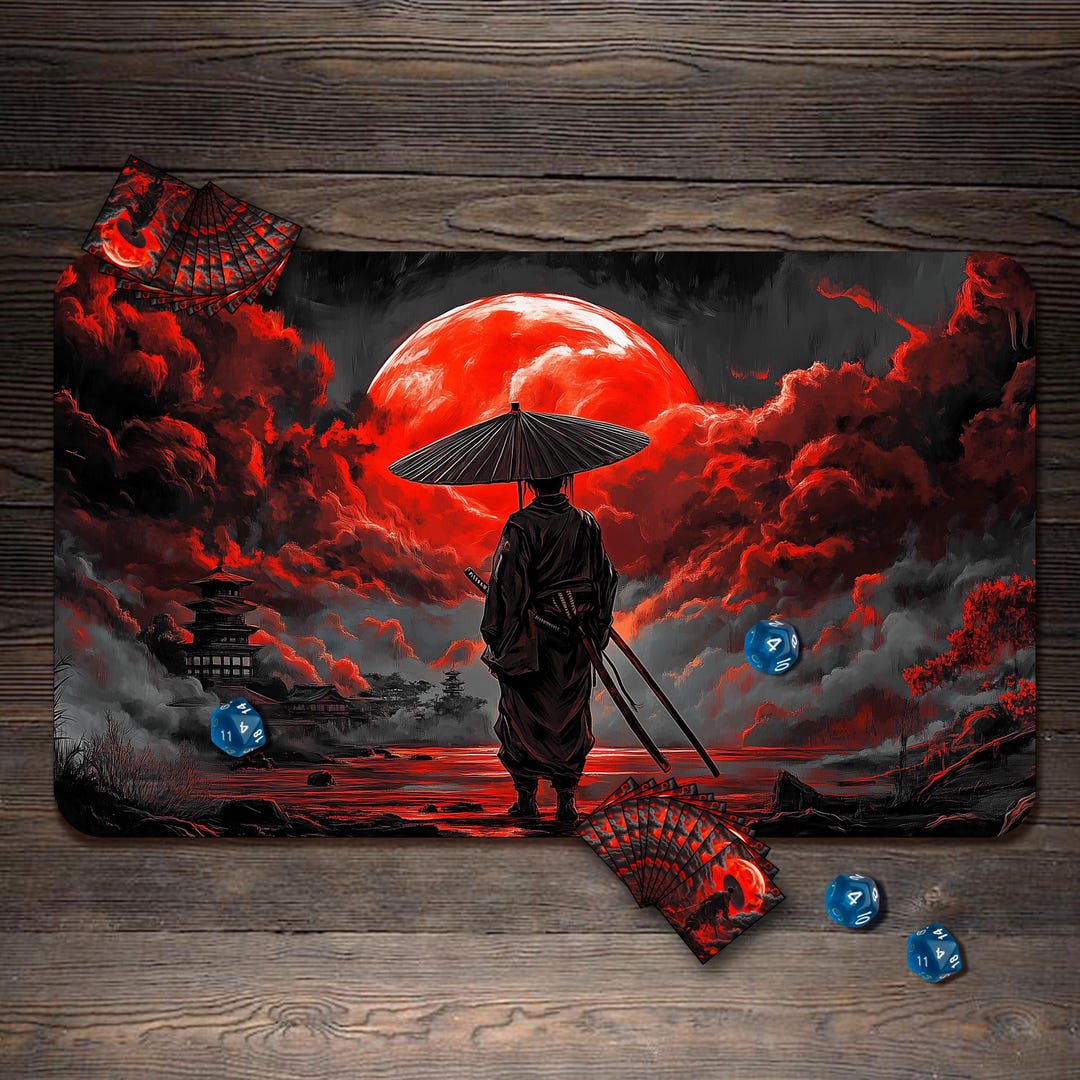 MTG Playmat, Moonlit Samurai Custom Play Mat, TCG Playmat With Zones ...