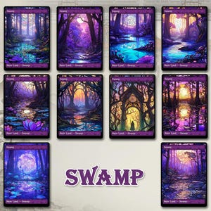 50 MTG Basic Land Proxy Bundle, Stained Glass Style MTG Proxy Basics, Mtg Swamp, Mtg Island ...
