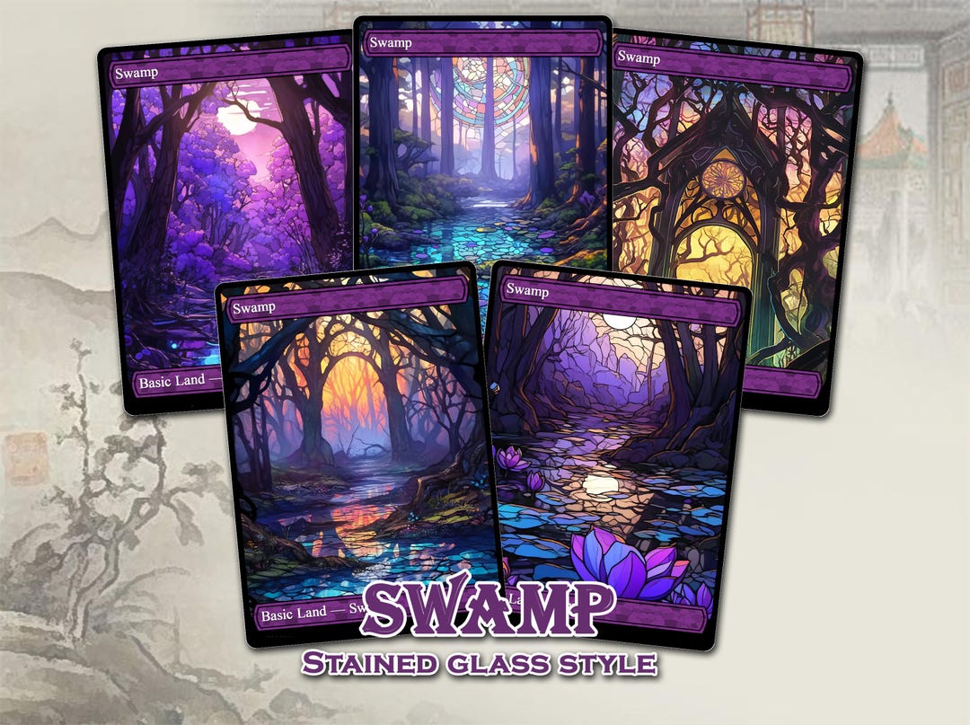 10 Stained Glass Swamp Basic Lands, MTG Proxy Full Art Basic Lands ...