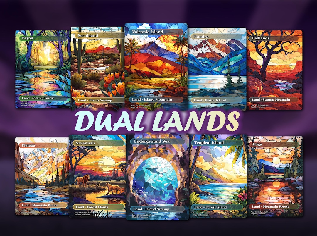 Dual Land Bundle (10+ Cards), MTG Dual Land Proxy Set, Stained Glass ...